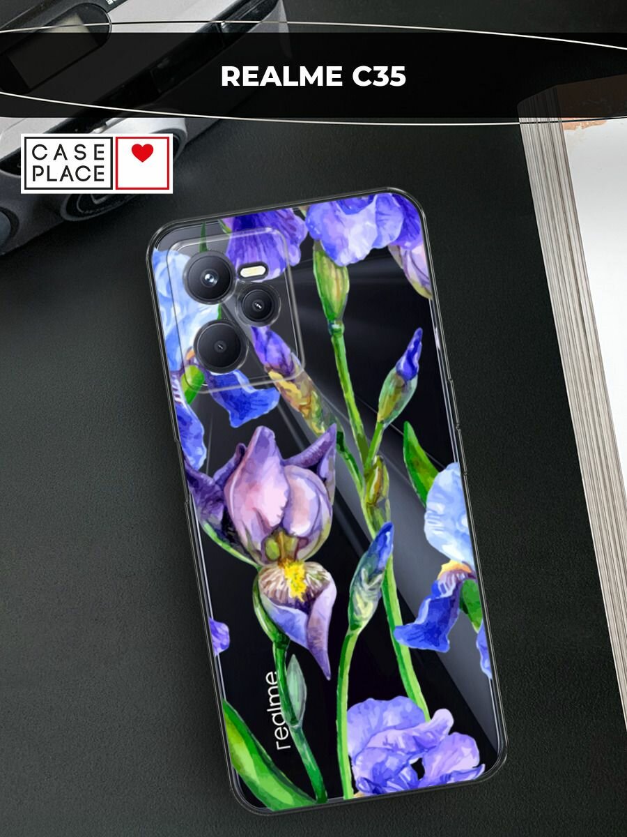 Чехол на Realme C35 / Реалми C35 с принтом "Синие ирисы", прозрачный