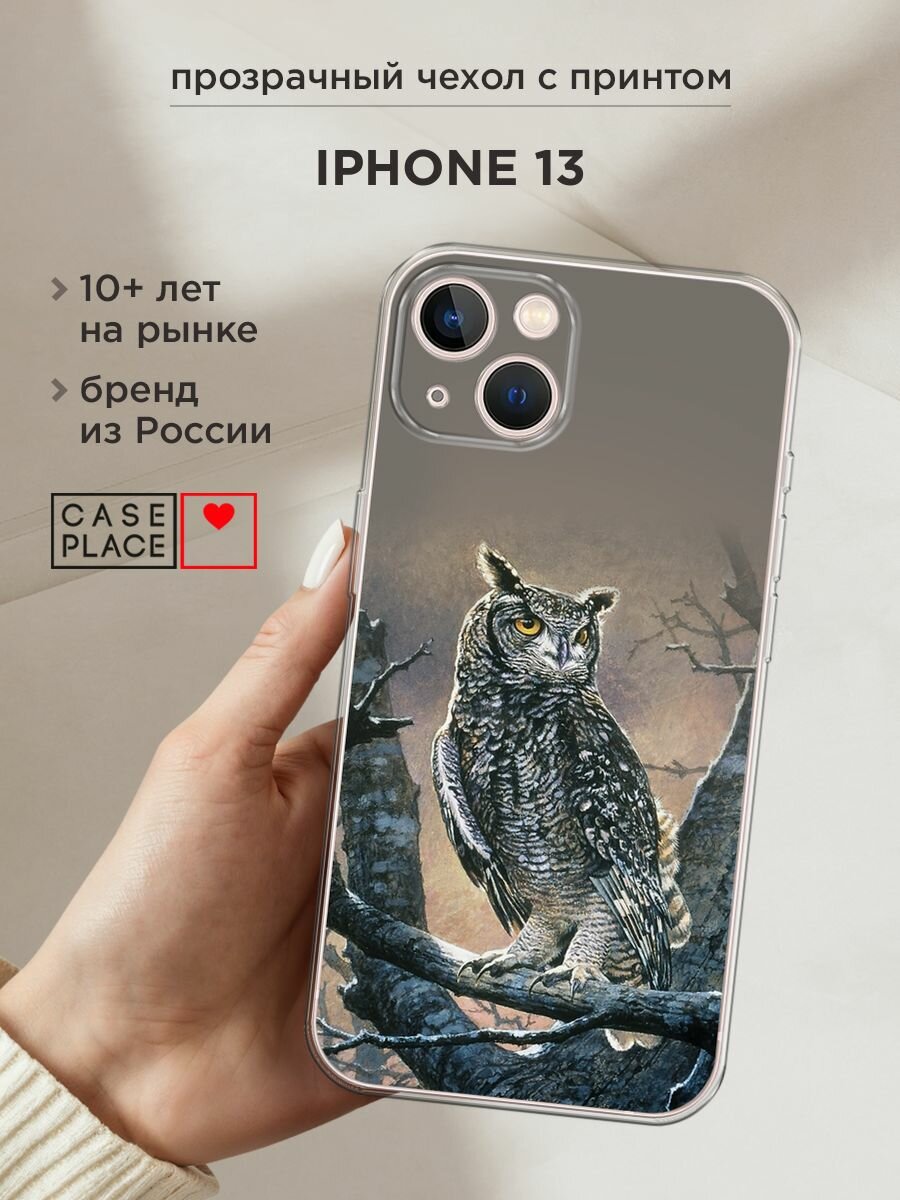 Силиконовый чехол на Apple iPhone 13 / Айфон 13 с принтом "Сова арт 5"