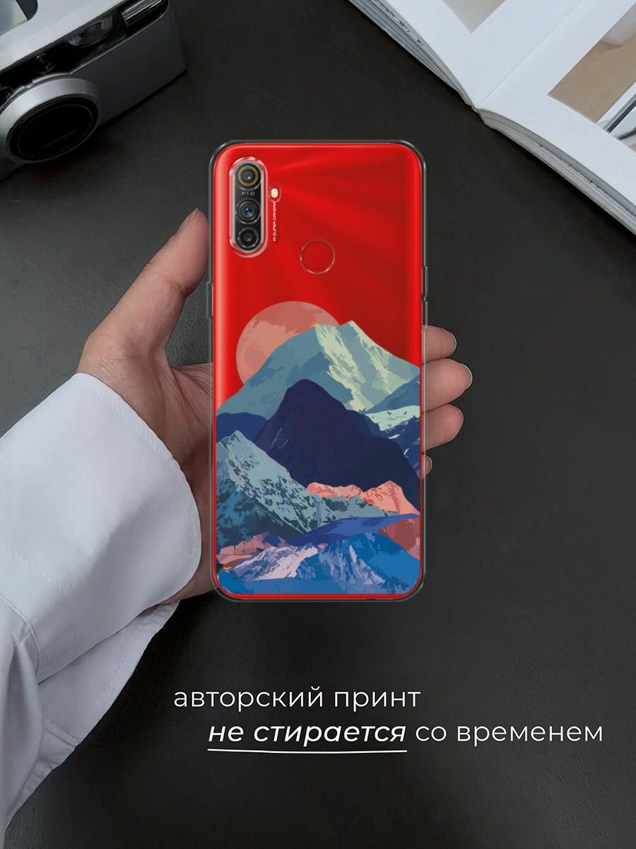 Чехол на Realme C3 / Реалми C3 с принтом "Закат в снежных горах", прозрачный — фото 1