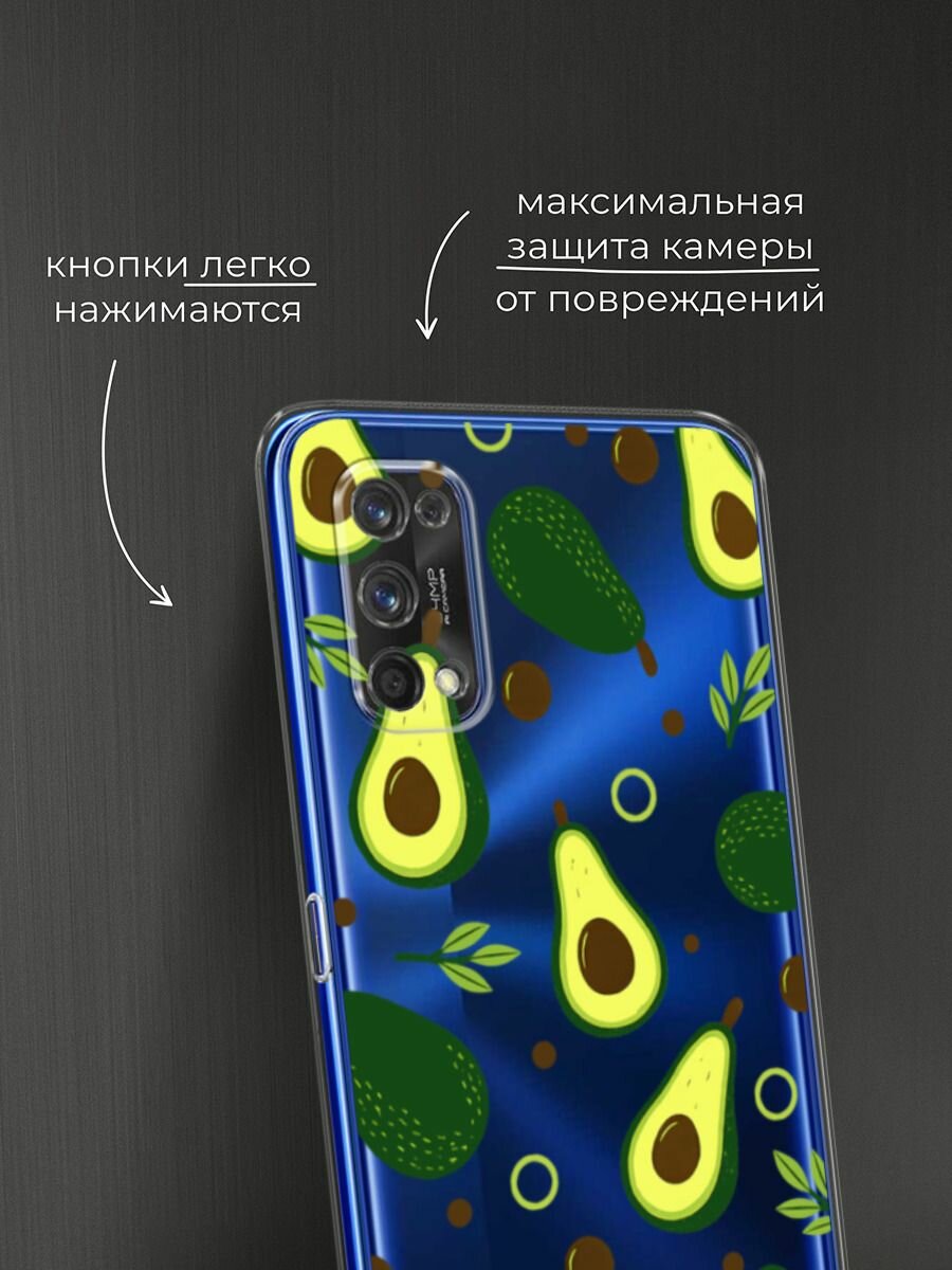 Чехол на Realme 7 Pro / Реалми 7 Про с принтом "Авокадо паттерн", прозрачный — фото 1