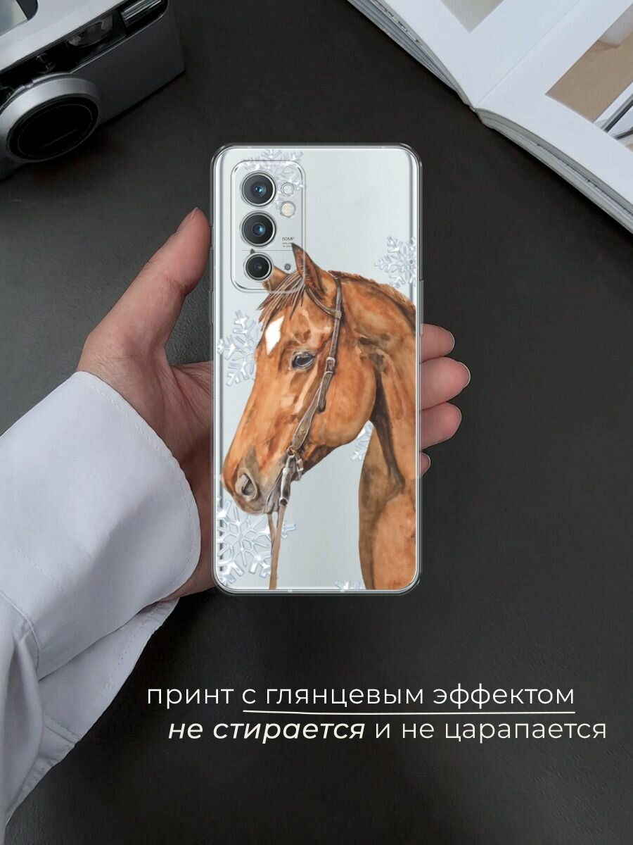 Чехол на OnePlus 9RT / ВанПлас 9RT с принтом "Конь и снежинки" — фото 1