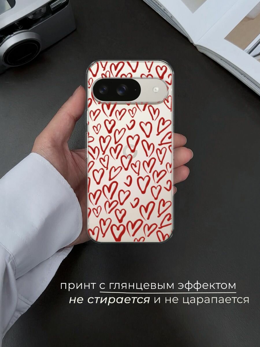 Чехол на Google Pixel 9 / Гугл Пиксель 9 с принтом "Легкие бордовые сердечки" — фото 1