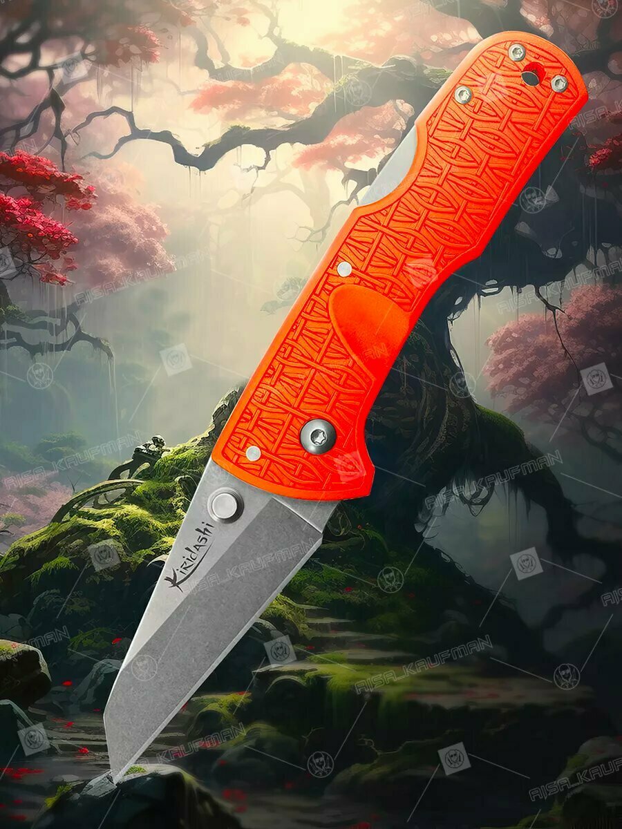 Нож складной фолдер Kiridashi, оранжевый, сталь 8Cr13MoV, рукоять Griv-Ex, edc