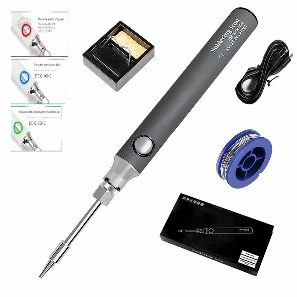 Паяльник портативный для точных работ, компактный инструмент с тремя режимами нагрева и автосном, удобный для SMD-сварки и домашнего ремонта