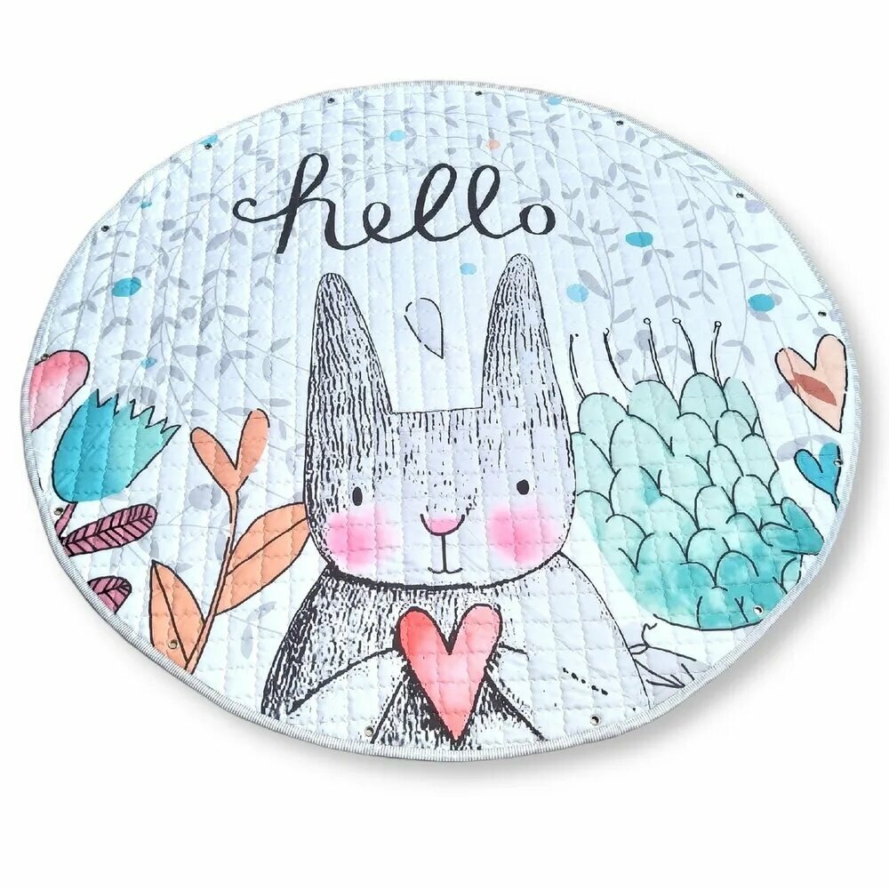 Коврик детский для ползания малыша на пол "Зайчик", ковер мешок круглый мягкий, тканевый теплый для новорожденных младенцев 150 см