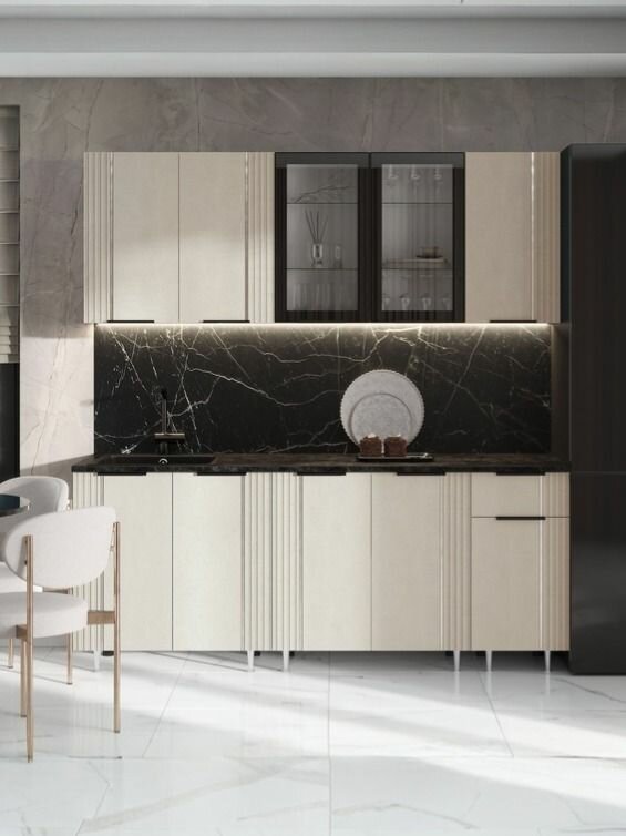 Кухонный гарнитур Виктория 2м пластер аворио/корпус графит со столешницей миф