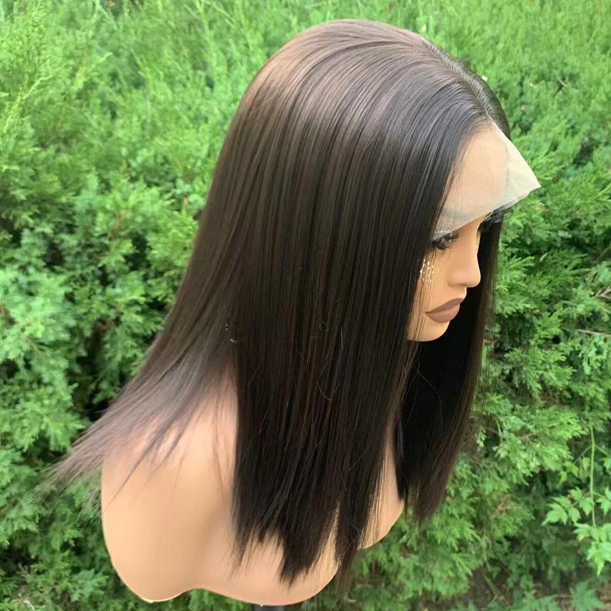 Темно-коричневые синтетические парики спереди для чернокожих женщин 13X4 Бесклеевой парик шнурка Прямой парик 150% Плотность Косплей Парик Средняя часть