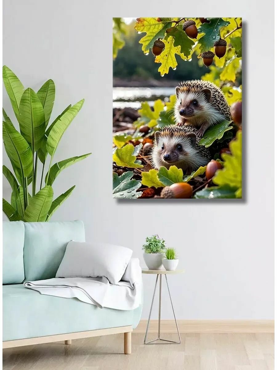 Картина "Ежики на прогулке", для интерьера 30х40см 1шт.