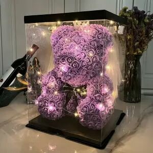 Мишка из роз 40 см с лентой. Подарочный набор для женщин, новогодние подарки, Для Дня святого Валентина, Дня матери, юбилеев, дней рождения и помолвок