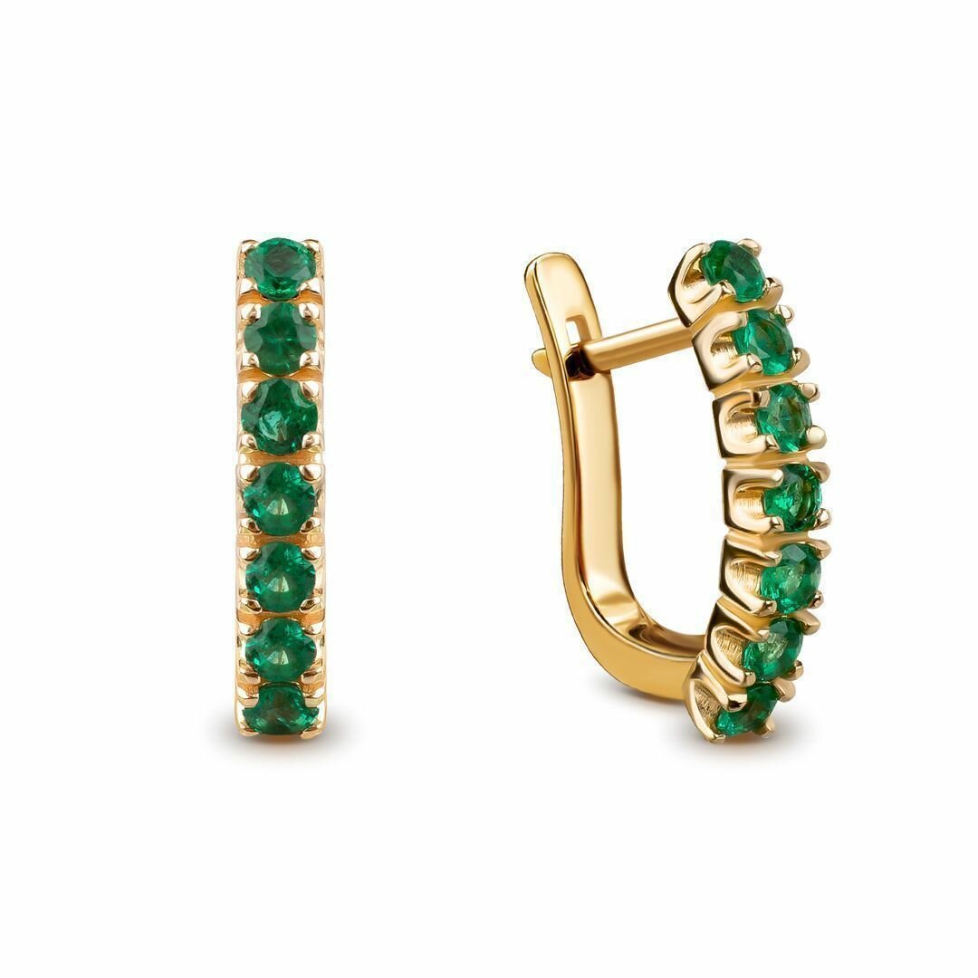 Серьги, красное золото, 585 проба, изумруд