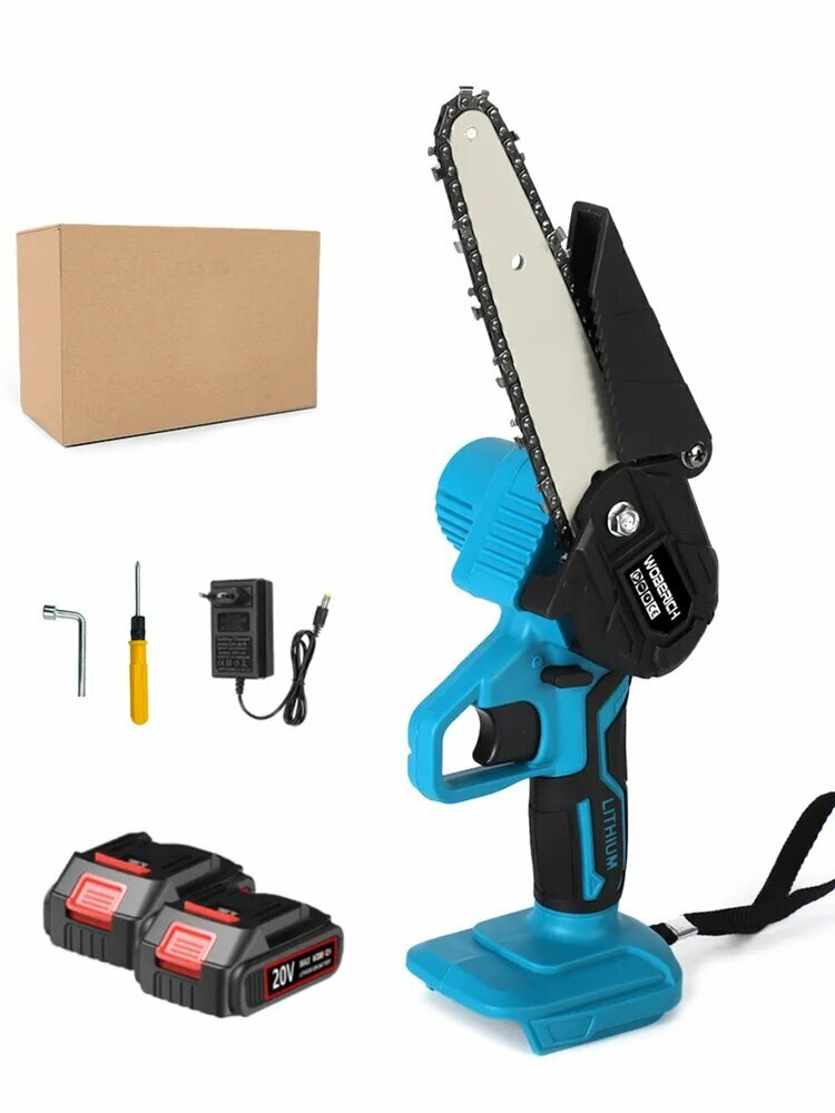 6 дюймов Аккумуляторная цепная электропила 21V Портативная мини-электрическая отрезная пила, Поставляется с 2 батареей