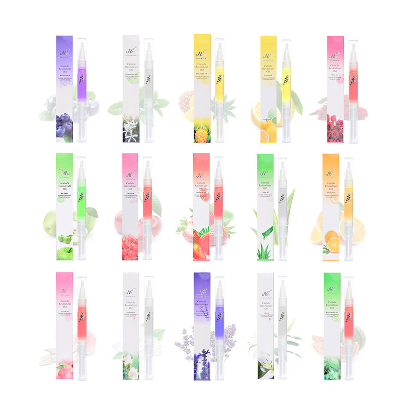 15PCS Пенал для удаления кутикулы, карандаш для ногтей с питательным маслом, карандаш для ногтевого искусства, для удаления шимпанских и кутикул, цвет: разноцветный, материал: пластик, ароматы: #2(Зеленое яблоко; Алоэ; Роза; Медовый персик; Апельсин;