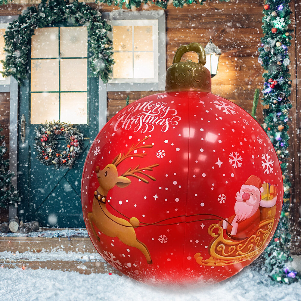 Шар надувной Рождественский 24 дюйма, наружная украшение, светящийся, из ПВХ, с 16 цветными светодиодами, насосом для надува и пультом управления, для двора, бассейна, праздничных украшений, размер 80x60 см, материал водонепроницаемый ПВХ 0.2мм, паттерн