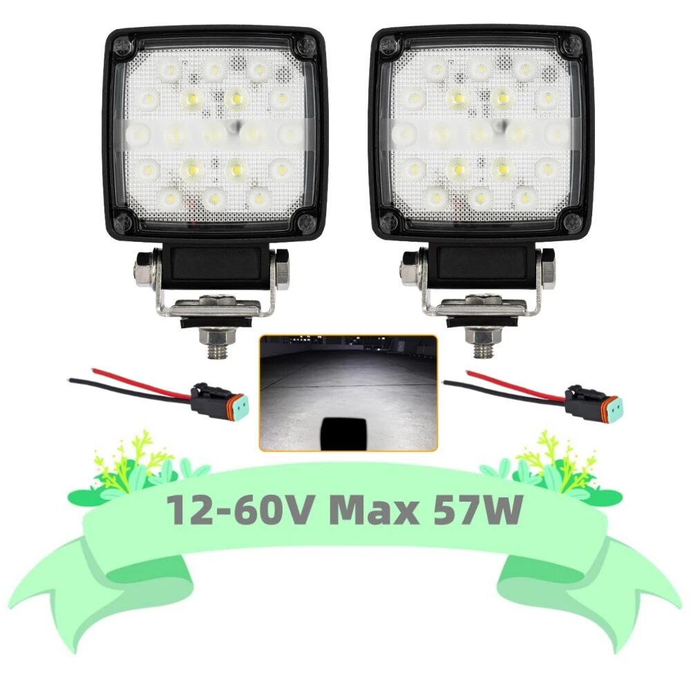 2 шт, рабочий фонарь для экскаватора, 12 В-60 В, 57 Вт, фара для погрузчика, трактора, вилочного погрузчика, вспомогательная лампа с 2-контактными разъемами