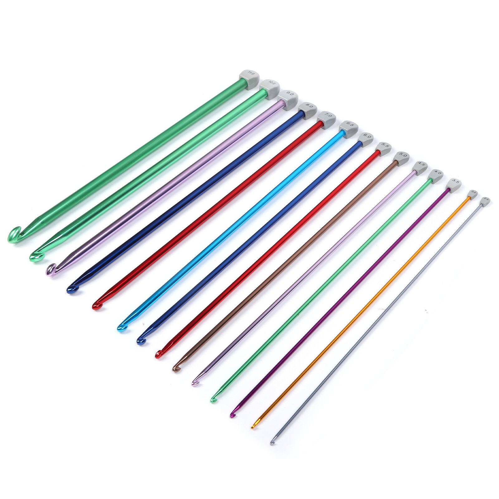 14 штук вязальных крючков, разноцветные динамичные спицы для вязания шарфов, носков, ковров.