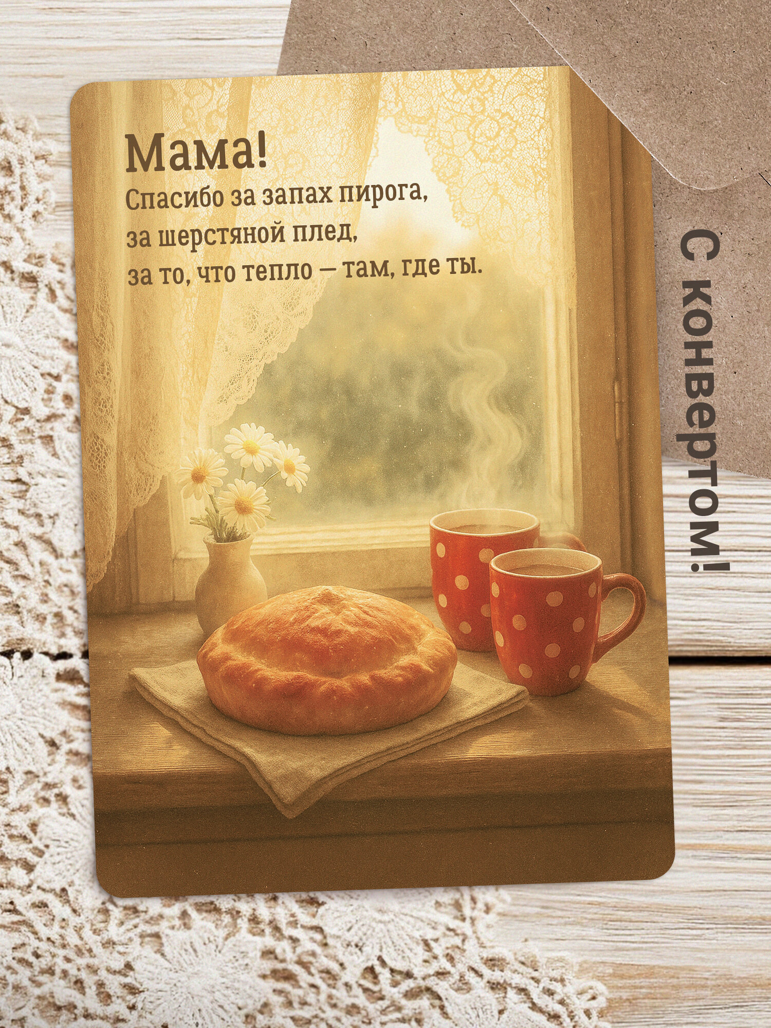 Авторская открытка для мамы «Запах пирога» • На День Рождения или День Матери • Конверт в комплекте