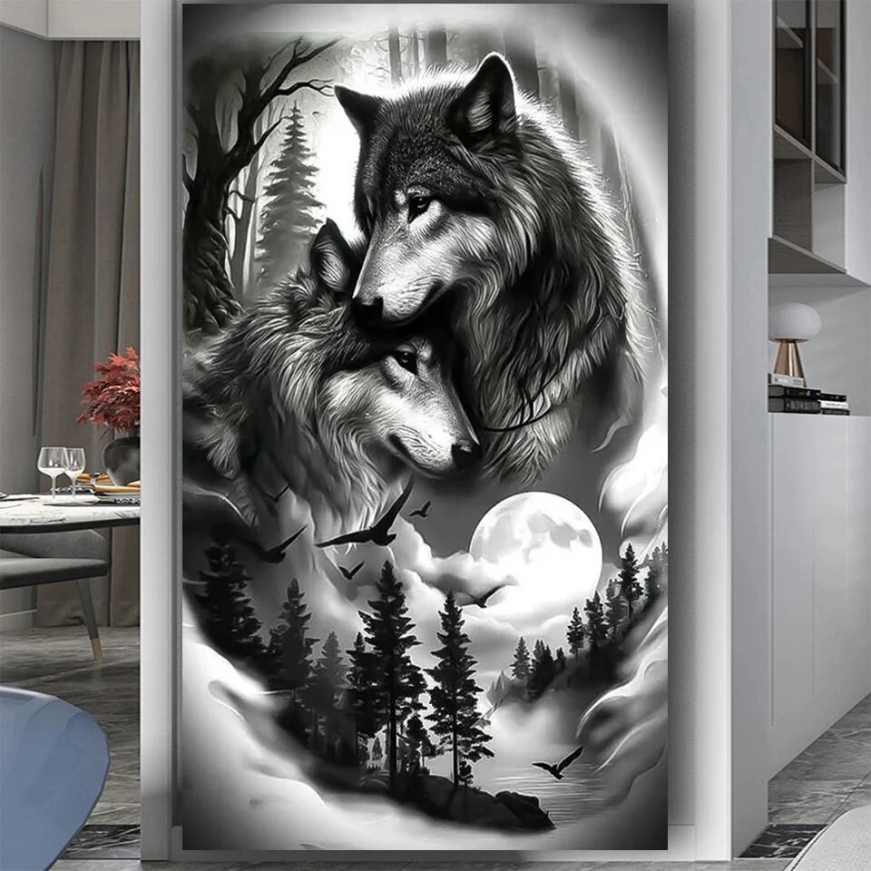 Алмазная живопись RealShining Удивительные черно-белые волки square 35x70cm, EMG23238