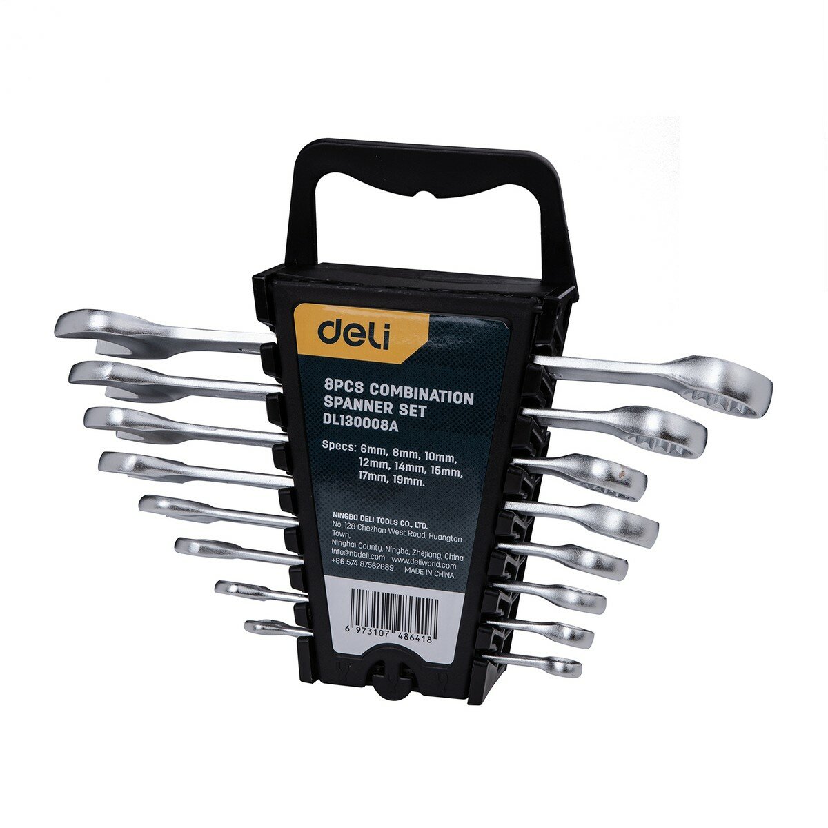 Ключ Deli Набор комбинированных гаечных ключей 8 шт Deli DL130008A || размеры 6,8,10,12,14,15,17,19мм, матовая хромированная поверхность, пластиковый кейс уц-2-1