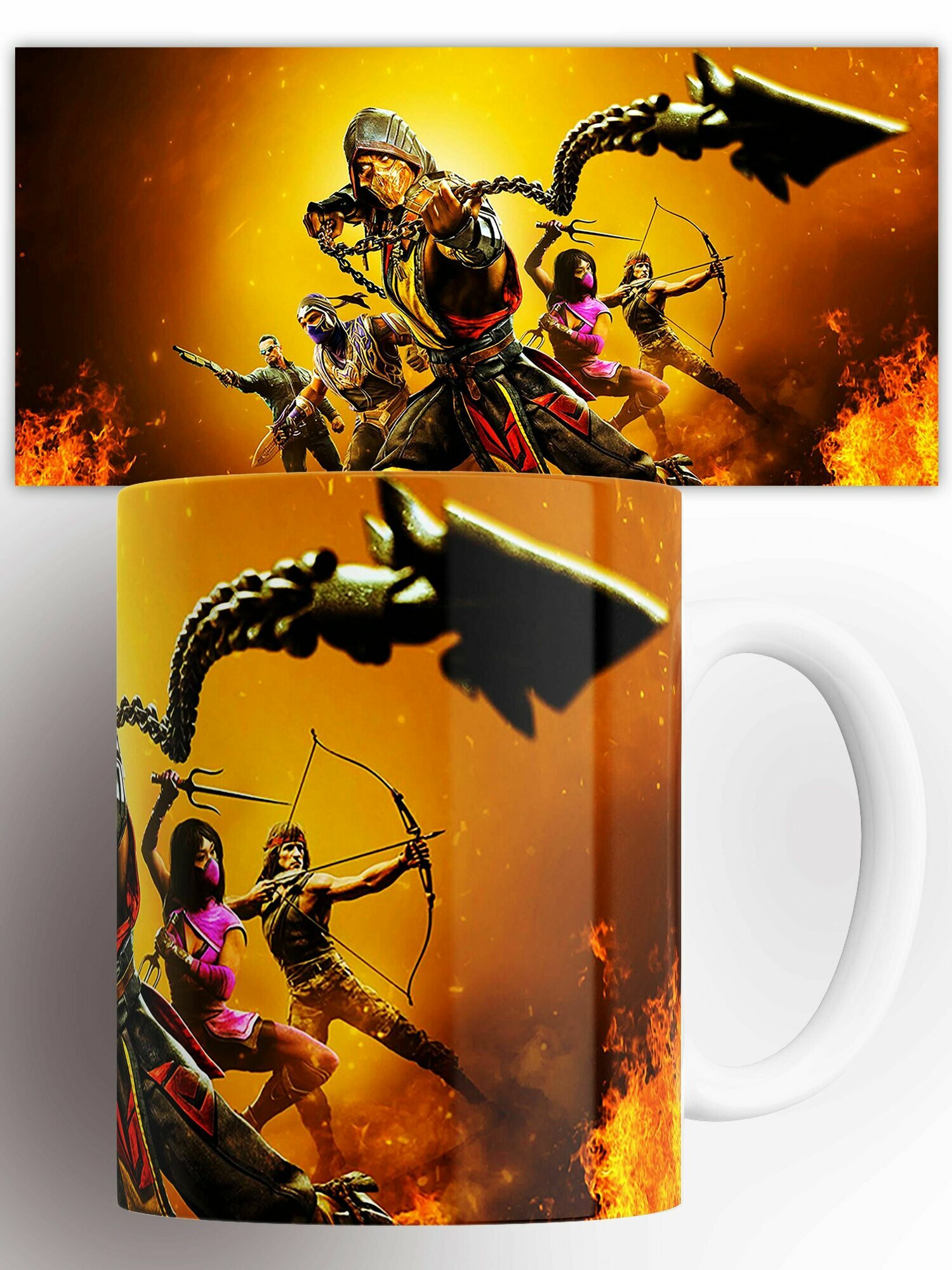 Кружка Мортал Комбат Mortal Kombat игра Скорпион , на подарок с принтом 330 мл