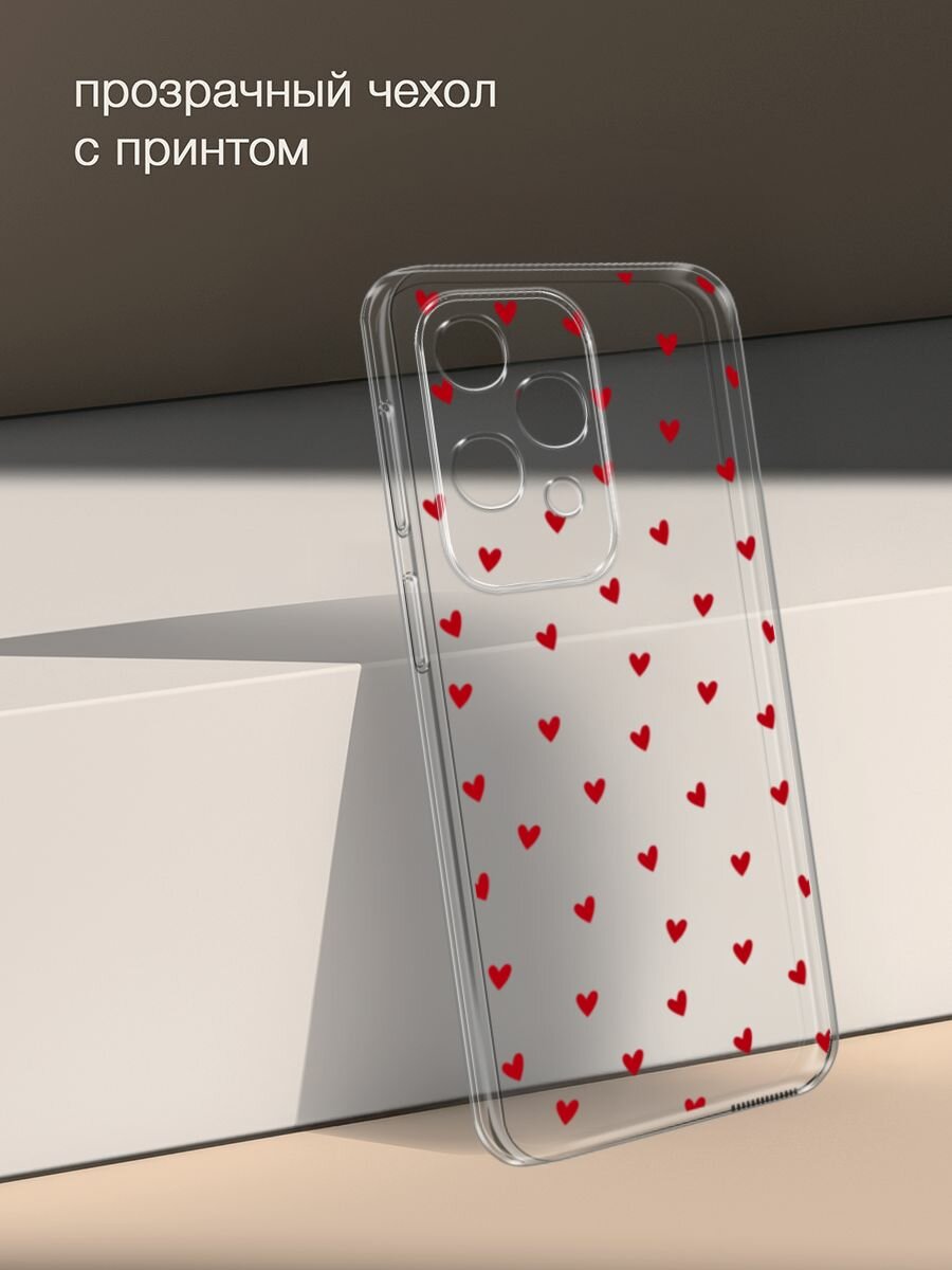 Чехол на Honor 100 / Хонор 100 с принтом "Red hearts", прозрачный — фото 1