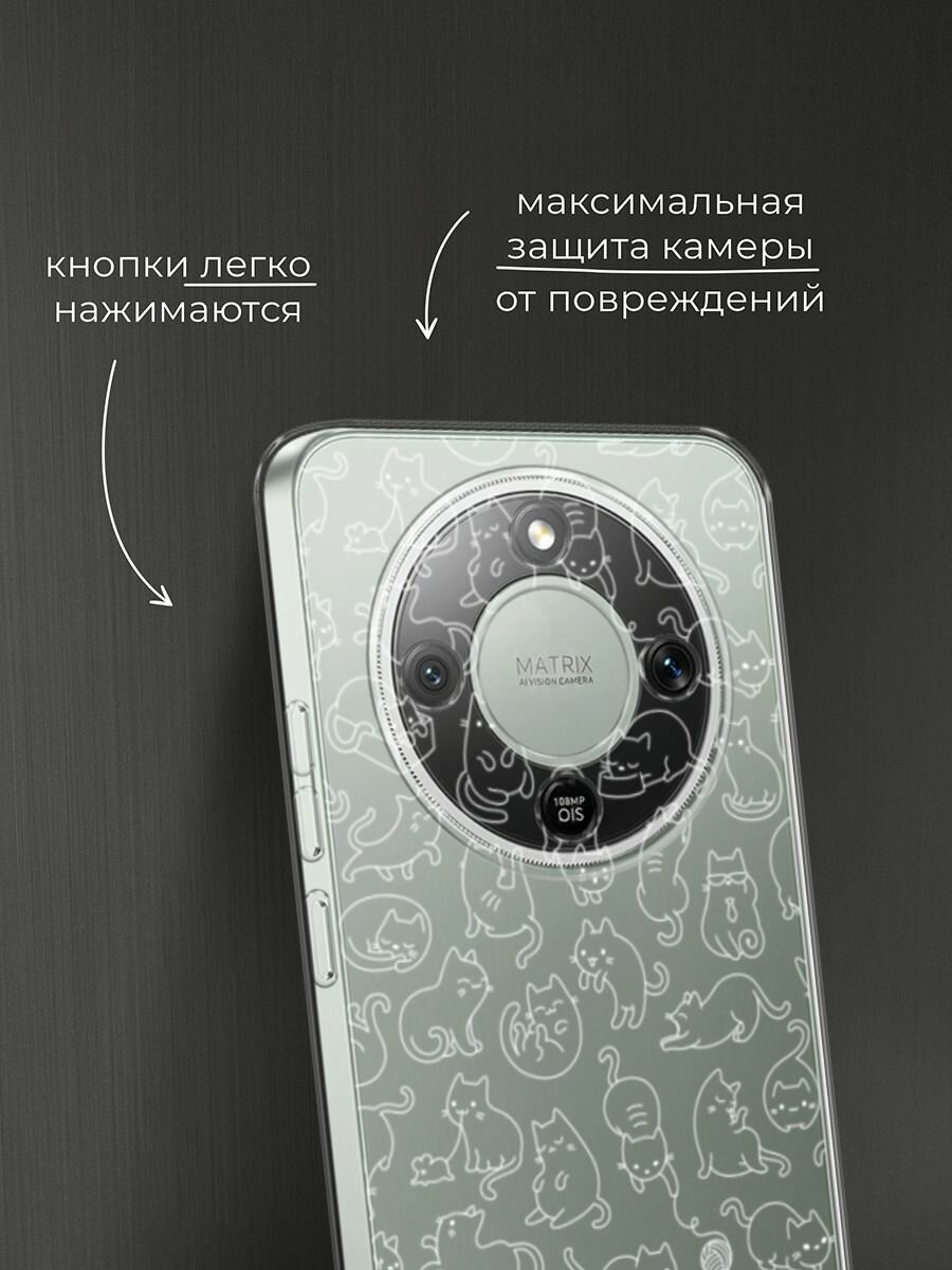 Чехол на Honor X9d / Хонор X9d с принтом Шкодливые котики линии, прозрачный — фото 1