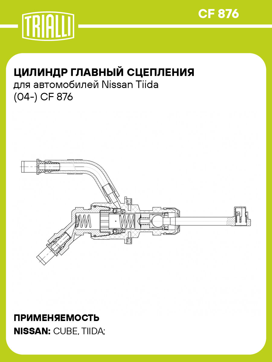 Цилиндр сцепления для автомобилей Nissan Tiida (04-) главный CF 876 TRIALLI