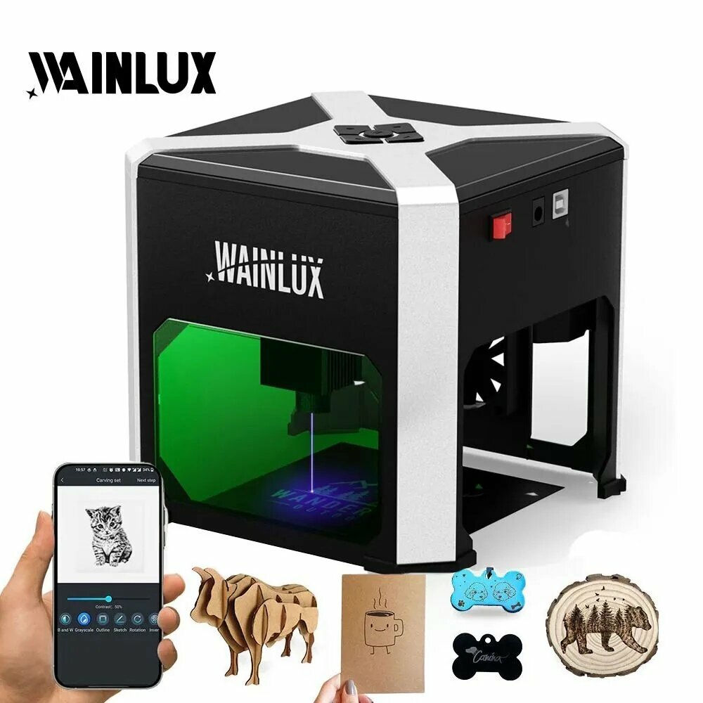 Wainlux Мини Лазерный гравер K6 3000 МВт, Станок для лазерной гравировки, Маркировочный принтер, Резак для дерева и пластика Управление по Bluetooth