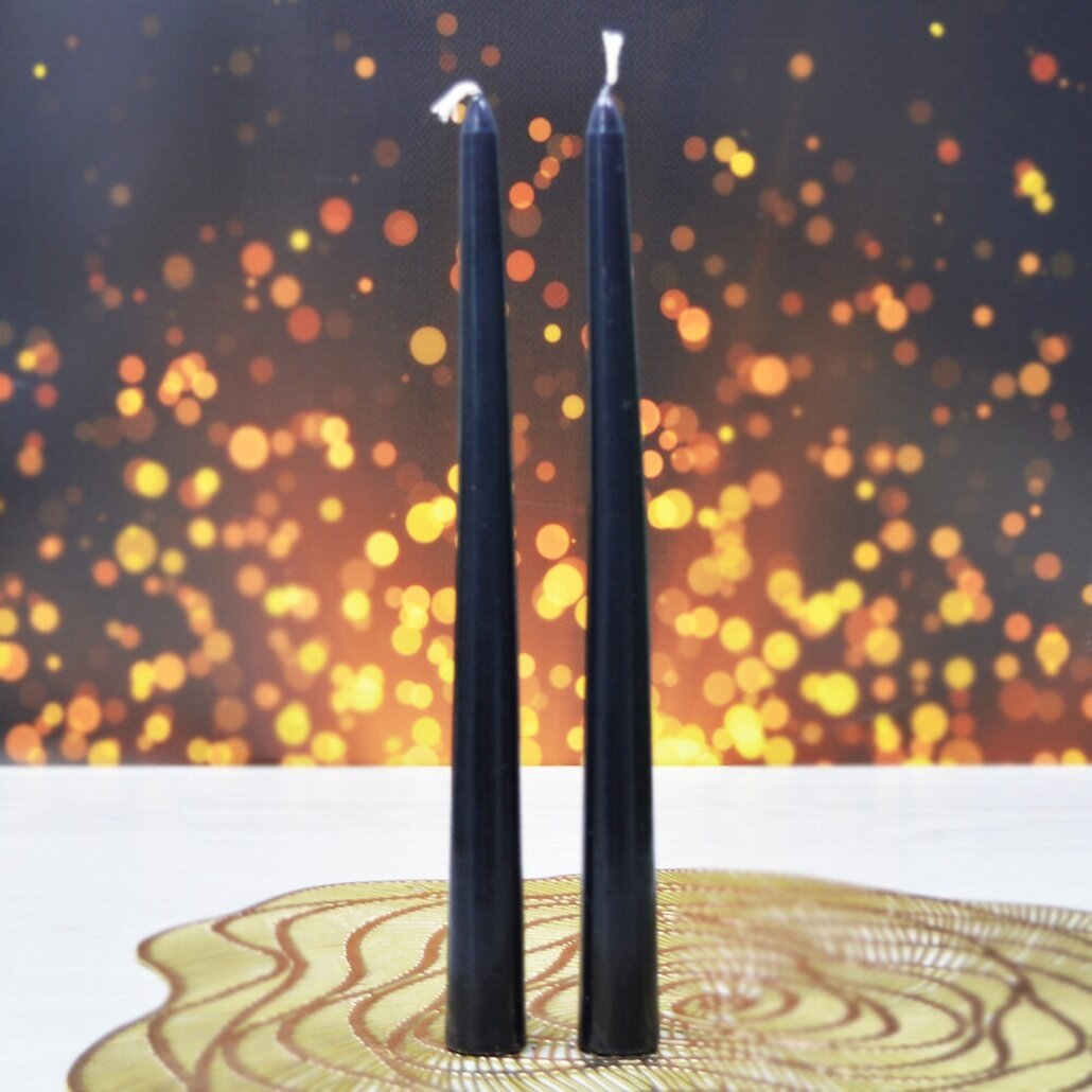 Свеча столовая античная, чёрная, 2 штуки, парафин, изысканный декор, высокие, цилиндрическая форма