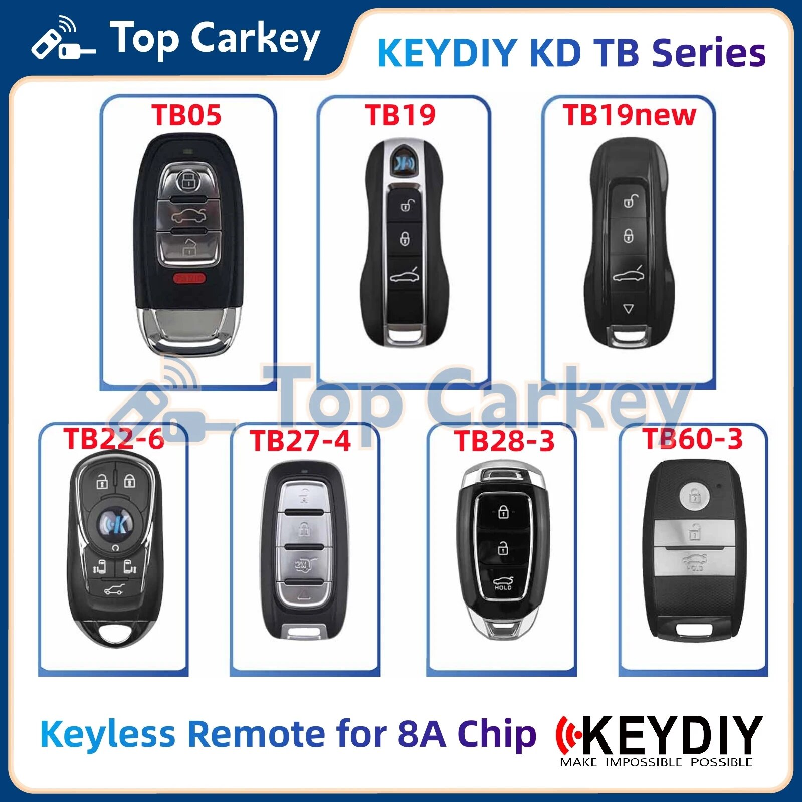KEYDIY KD TB Series TB05 TB19 TB22 TB27 TB28 TB60 Бесключевой интеллектуальный пульт дистанционного управления 8A Чип для Audi Buick Hyundai Chrysler Jeep Porsche Type