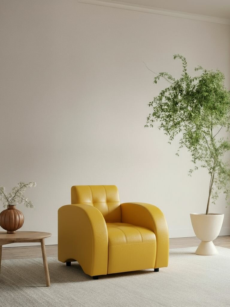 Кресло Вега с подлокотниками желтая кожа в офис, дом, салон красоты, прихожую, гостиную, зону ожидания.