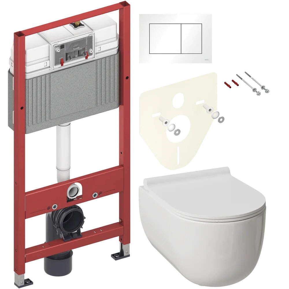 Комплект 2 в 1 Унитаз подвесной Damixa Scandinavian Pure DX36C1701SC / Инсталляция с кнопкой TECE Base 9400413 цвет белый