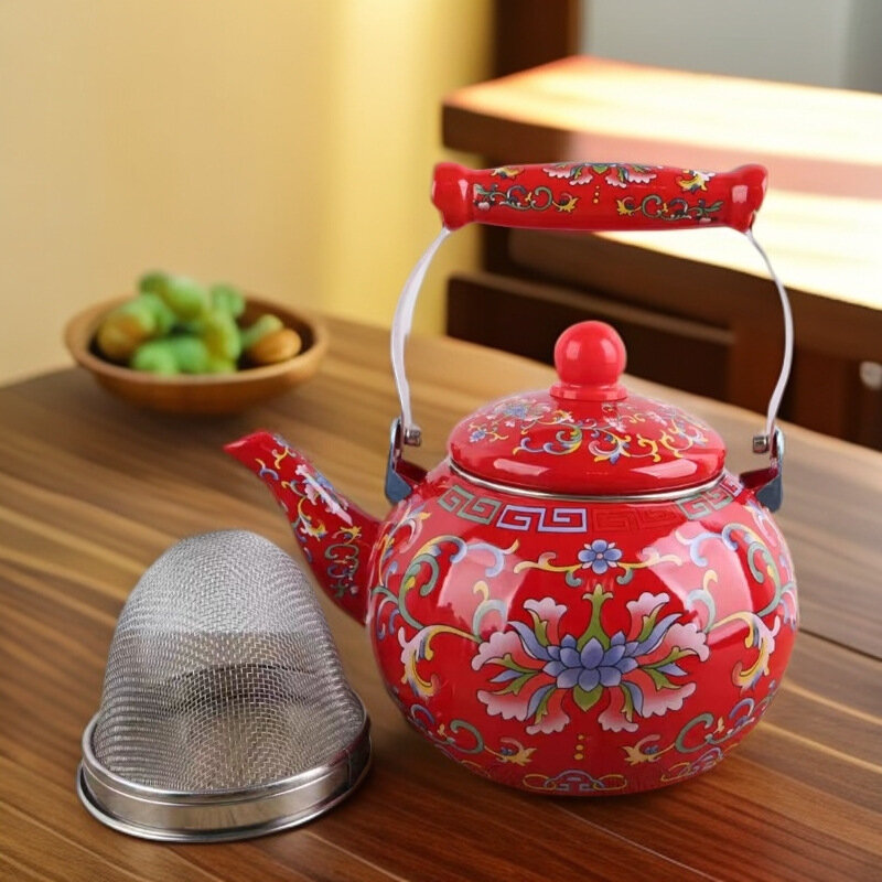 Эмалированный турецкий чайник 1,5 л — для газовой, электрической и индукционной плиты, стильный аксессуар для кухни