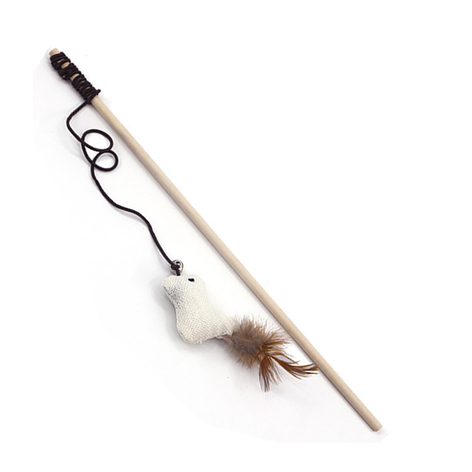 1Pcs Игрушка для кота Ловушка деревянная палка с колокольчиком упругая палка стиль туковое перо чучело материал высококачественная деревянная палка высококачественный льняной волокно перо цвет натуральный размер приблизительно 40см вес 28г