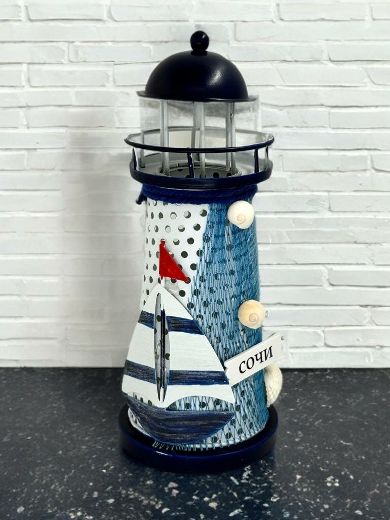 Декоративное интерьерное украшение в морском стиле Маяк с подсветкой 18 см