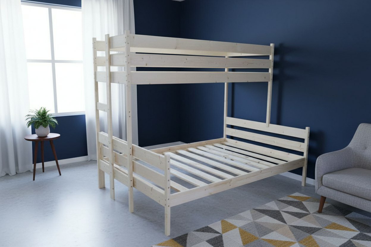 Кровать для всей семьи "фэмели" из дерева спальные места: низ 140/200 верх 90/200