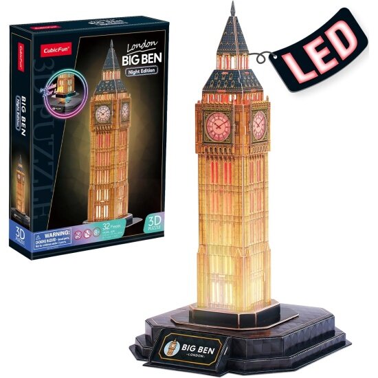 Пазл 3D Cubicfun Биг-Бен с LED-подсветкой, 32 детали
