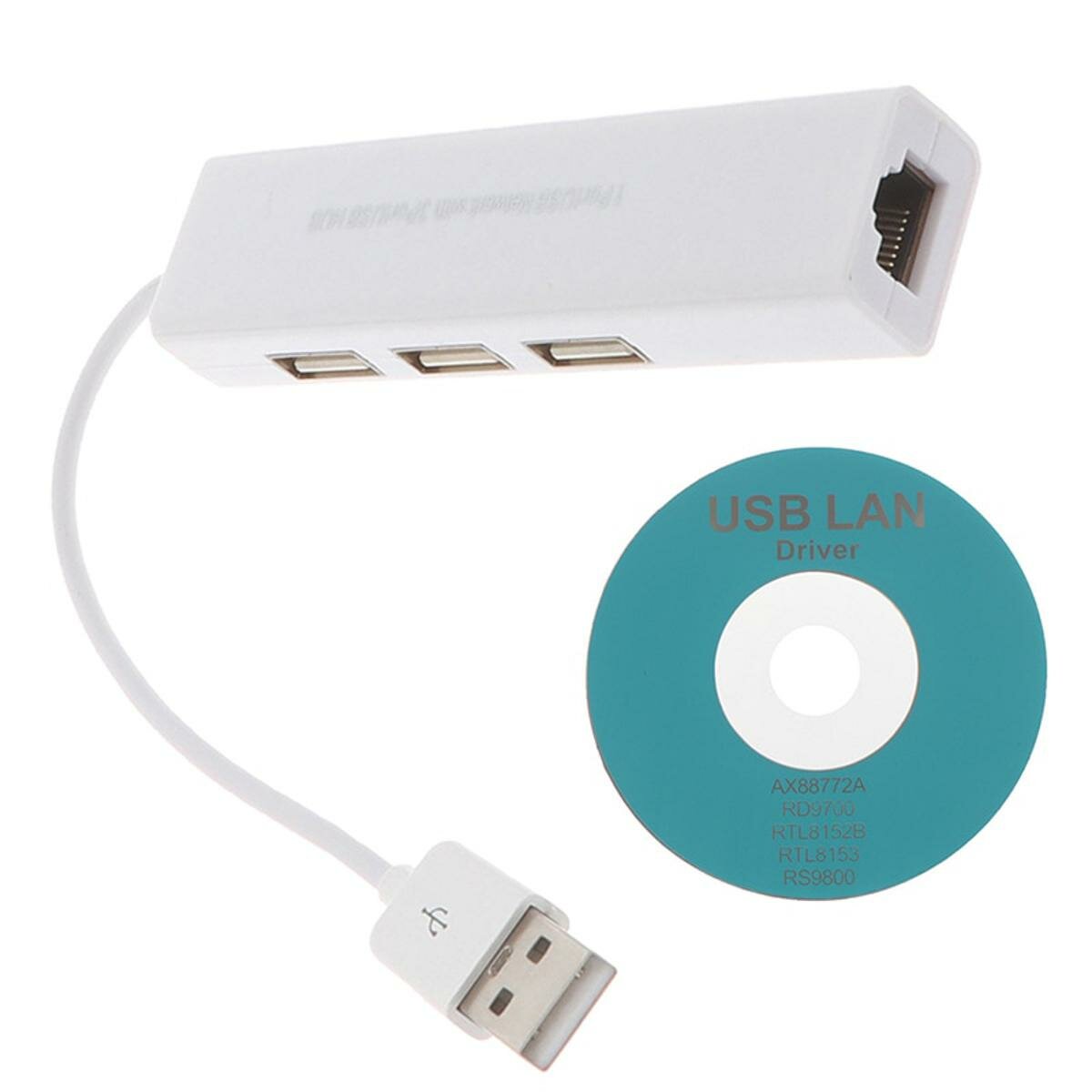 USB Ethernet с 3 портами USB HUB 2.0 RJ45 Lan сетевая карта USB-Ethernet адаптер для ПК USB 2.0 HUB с драйвером USB LAN