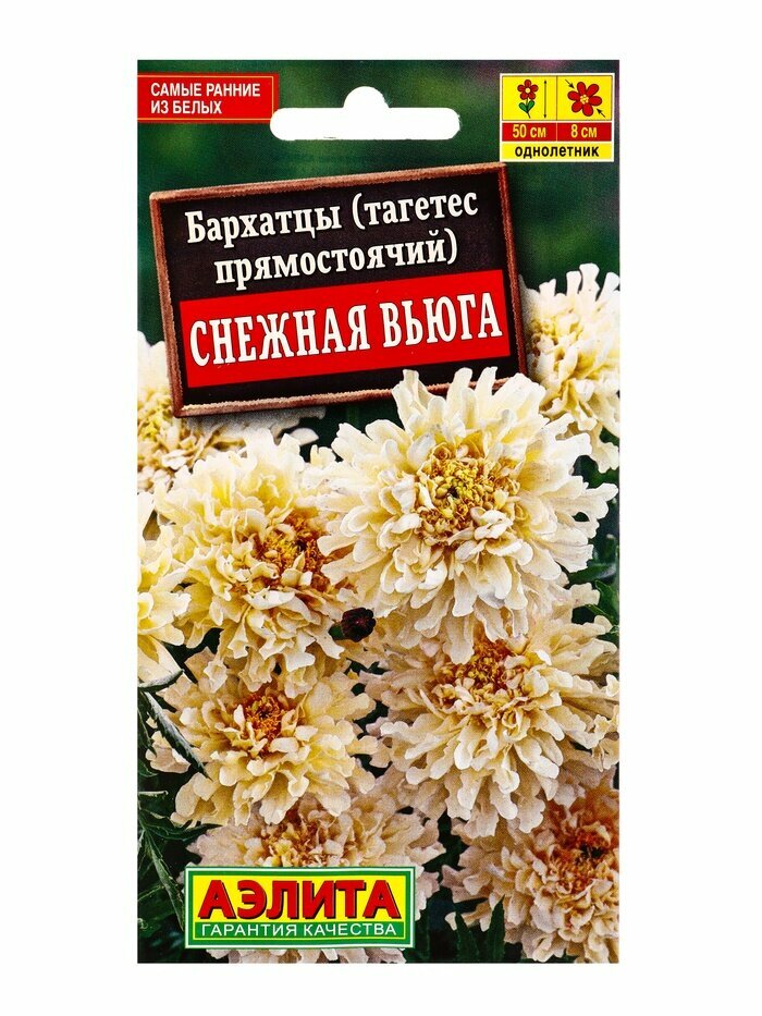 Семена цветов Бархатцы Снежная вьюга , Ц/П,7 шт. 10945349