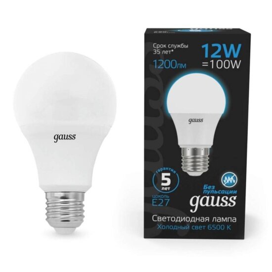 Светодиодная лампа Gauss A60 12W 1200lm 6500K E27 LED 1/10/50