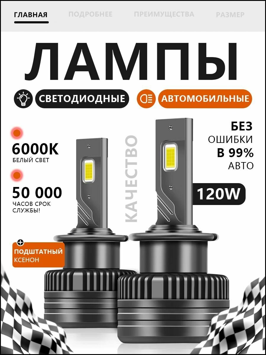 D2S LED 120W - Автомобильные светодиодные ксеноновые лампы D2R 6000К