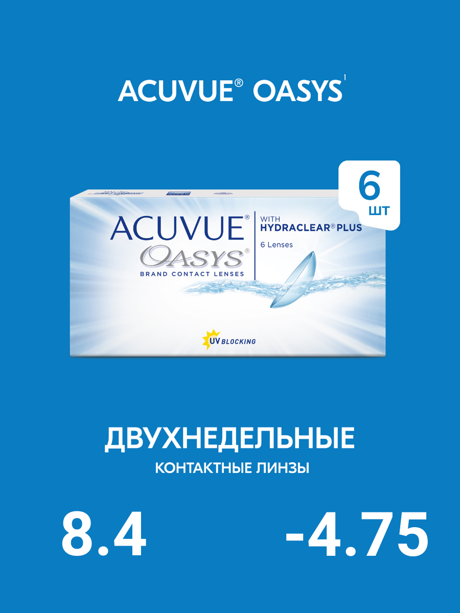 Acuvue Oasys with Hydraclear Plus, 6 шт. R: 8.4, D: -4.75