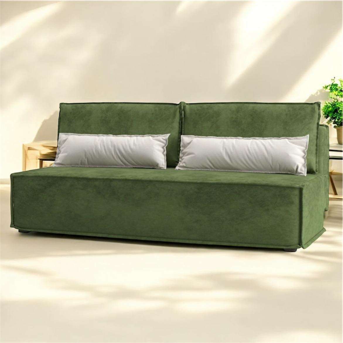 Диван-кровать Loft Light, Независимый пружинный блок, Антивандальный велюр, Механизм еврокнижка, Для Дома, Цвет зеленый