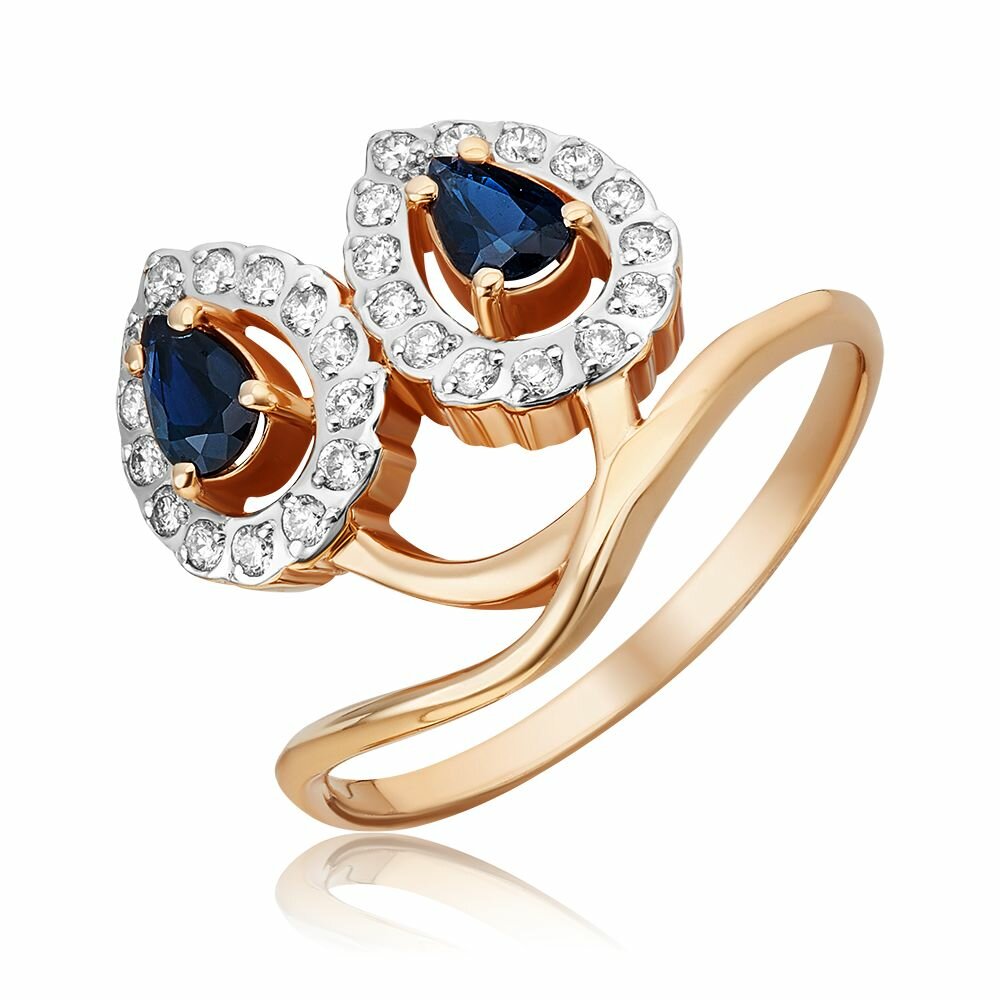 Кольцо, красное золото, 585 проба, сапфир, бриллиант