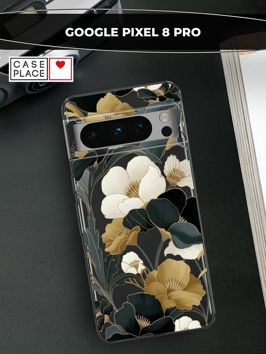 Чехол на Google Pixel 8 Pro / Гугл Пиксель 8 Про с принтом Золотые цветы