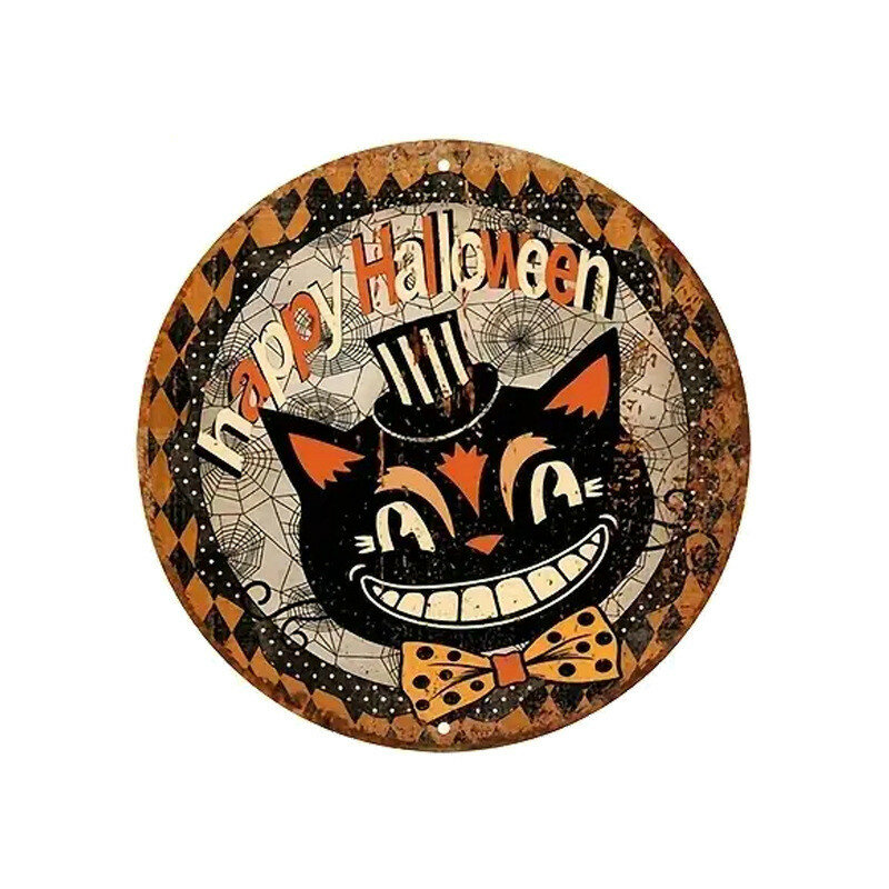 Современная минималистская деревянная висячая табличка на Хэллоуин с рисунком черной кошки, тыквы и привидения, стиль A - 20*20 см