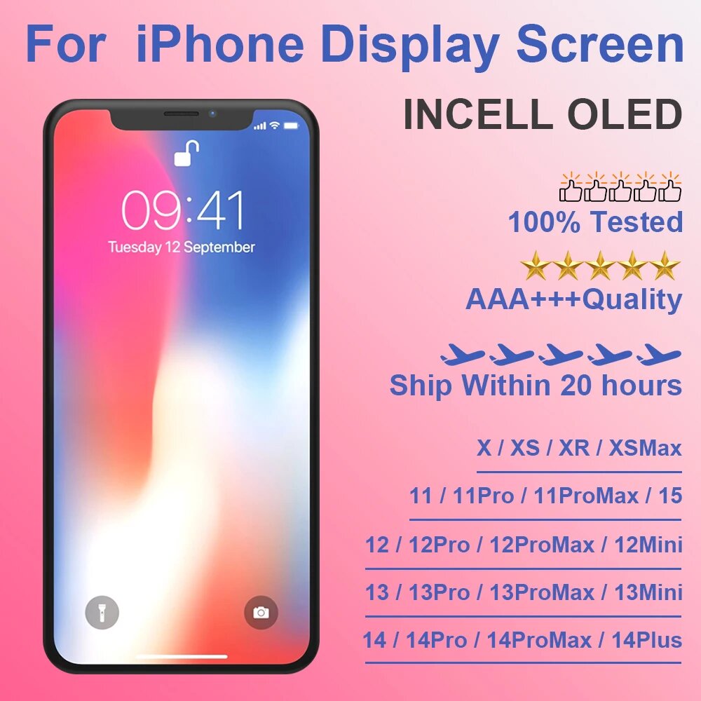 AAA +++ OLED для iPhone 14 Plus 13 Mini 13 Pro Max 12 11 OLED для iPhone XS Max XR X ЖК-дисплей Incell Дигитайзер Компонент 13 Mini-OLED