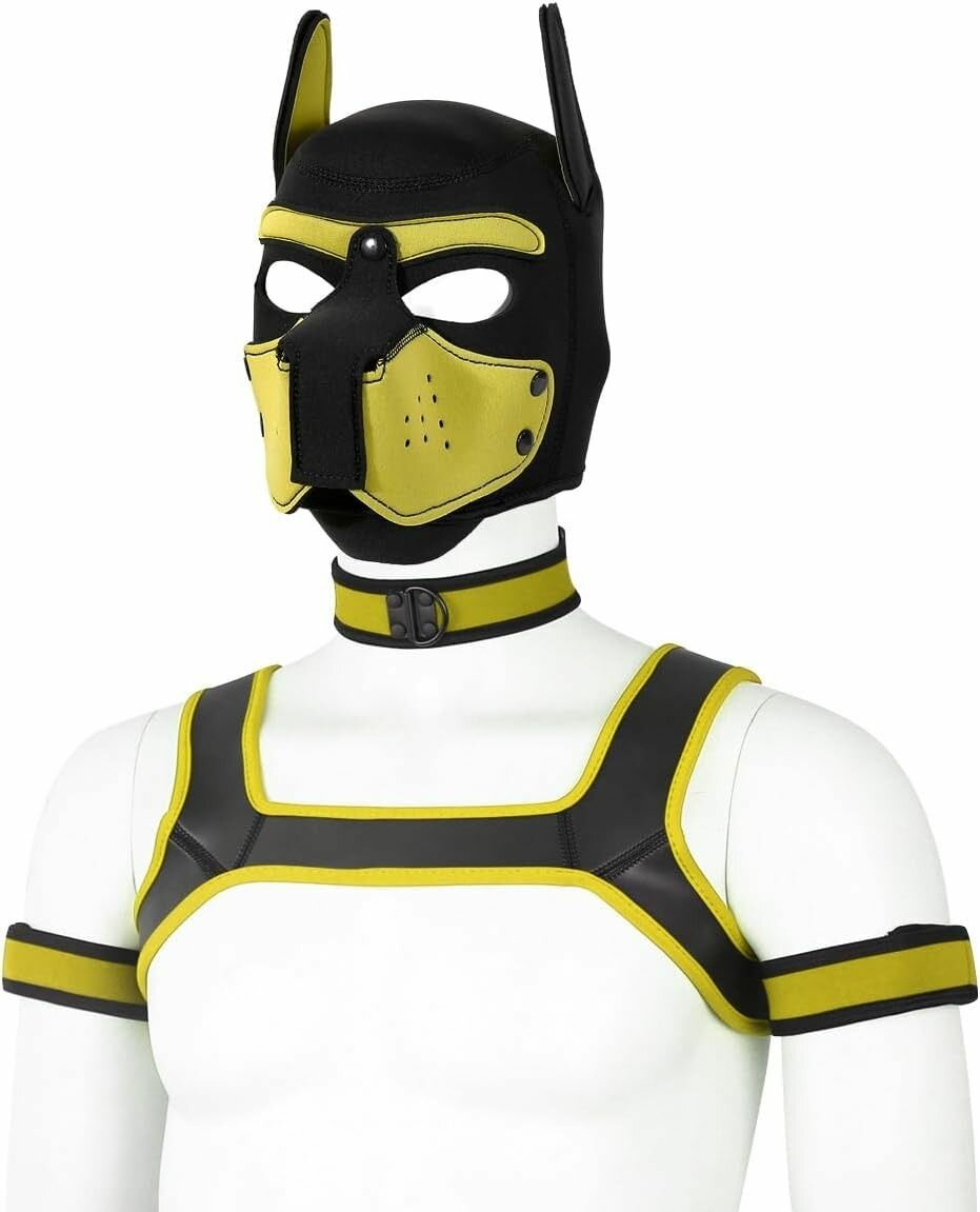 БДСМ-набор с маской на голову собаки: Маска на голову собаки + ошейник + нагрудный ремень + плечевой ремень