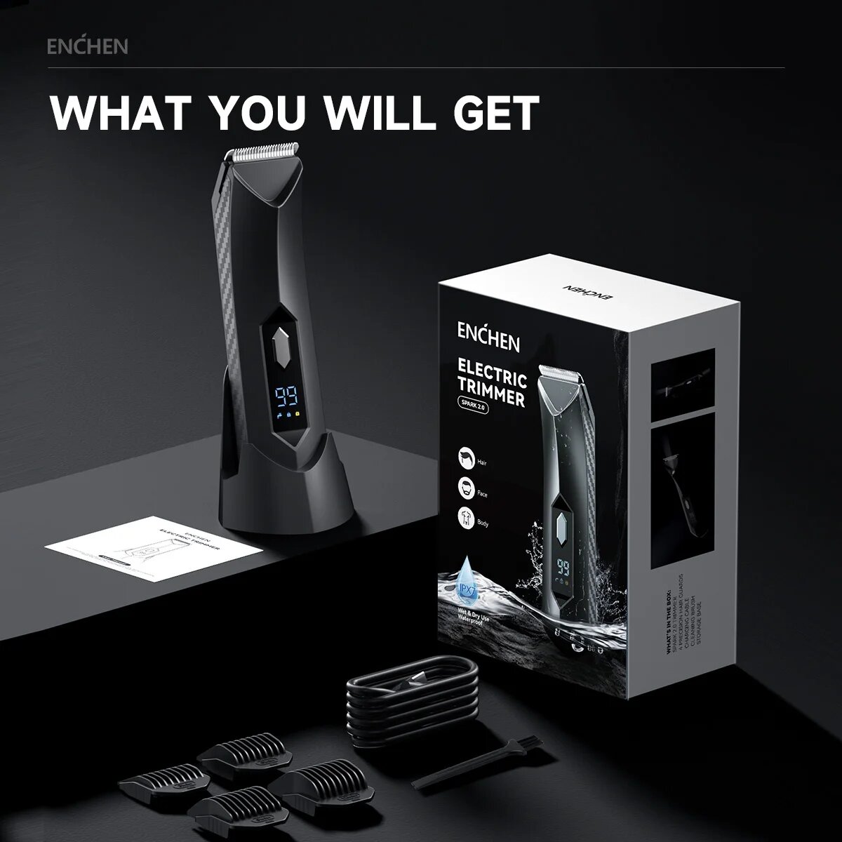 Машинка для стрижки волос ENCHEN Spark 2, беспроводной триммер для волос, водонепроницаемая машинка для стрижки 0 мм, профессиональная электрическая отделка