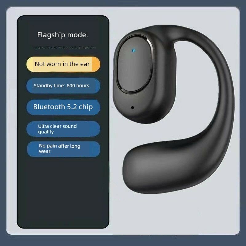 Открытые беспроводные наушники Bluetooth для одного уха, черный цвет, 888-часовая батарея, двухязычное переключение