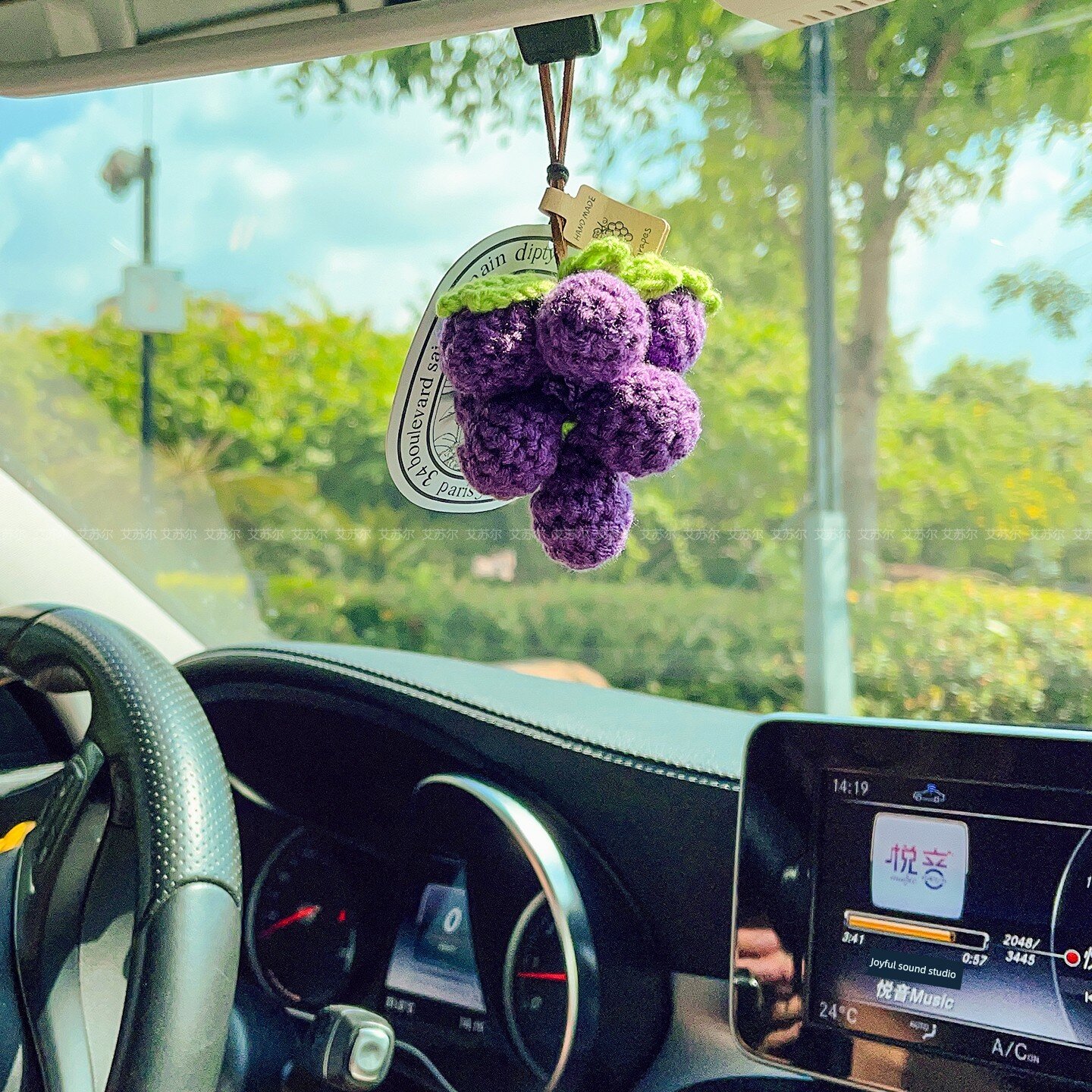 Оригинальный виноградный кулон для украшения зеркала заднего вида автомобиля, брелок для сумки, ручная работа, вязаный,